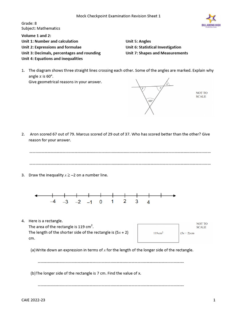 04 - CAIE8 - Math - T2 - Rev Sheet 1 | PDF | Area | Significant Figures