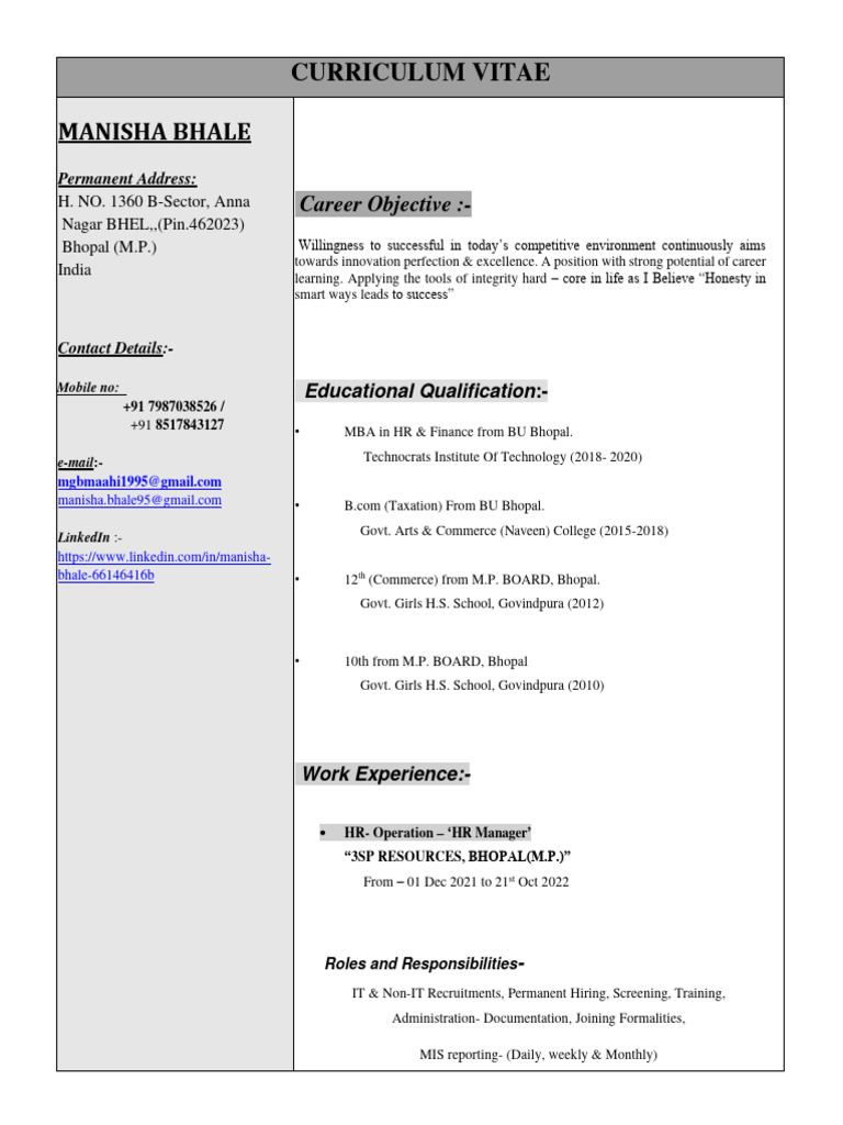 'Manisha CV 10 Dec 2022 Updated | PDF | Business