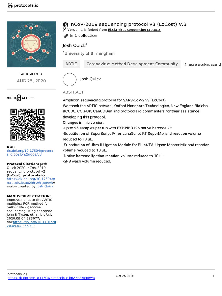 Ncov 2019 Sequencing Protocol v3 Locost Bh42j8ye | PDF | Polymerase Chain Reaction | Primer ...