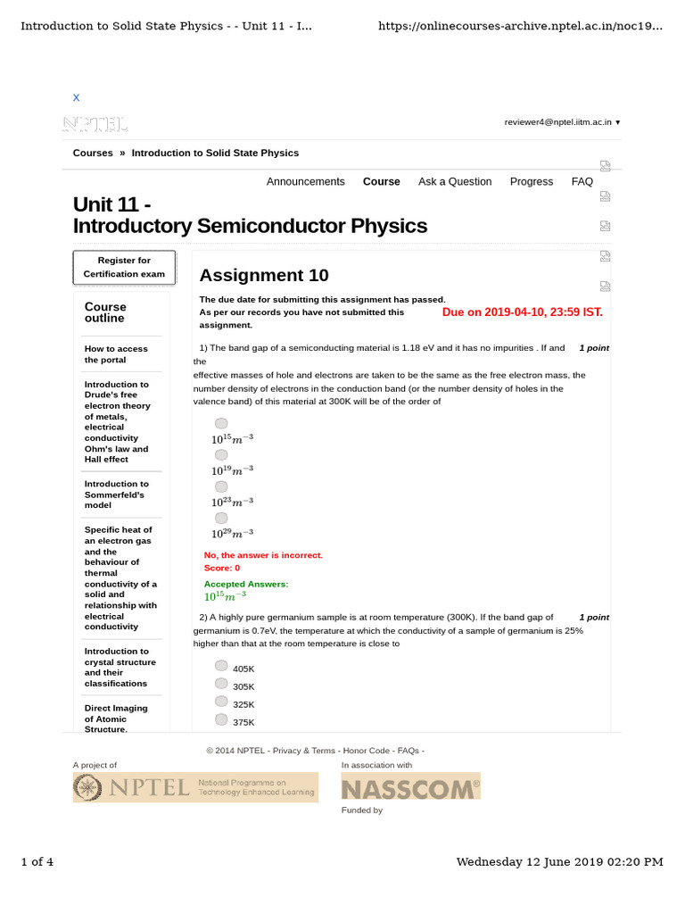 Noc19 ph02 Assignment11 | PDF | Semiconductors | Electrical Resistivity ...