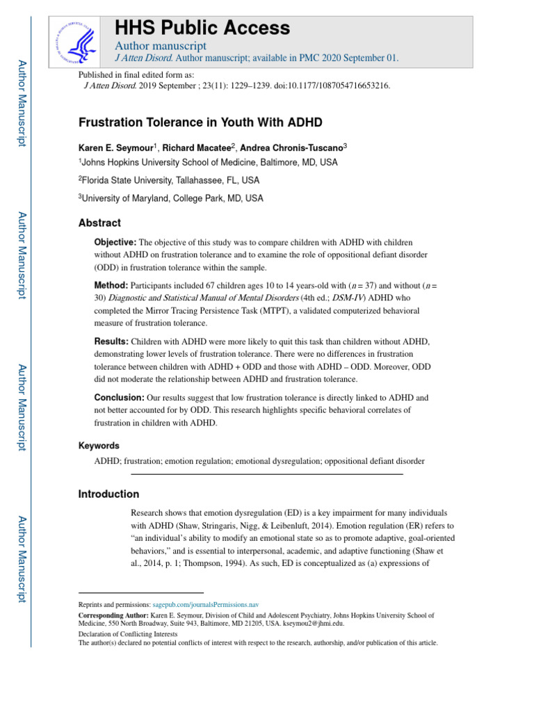 Frustration Tolerance in Youth With ADHD | PDF | Attention Deficit ...