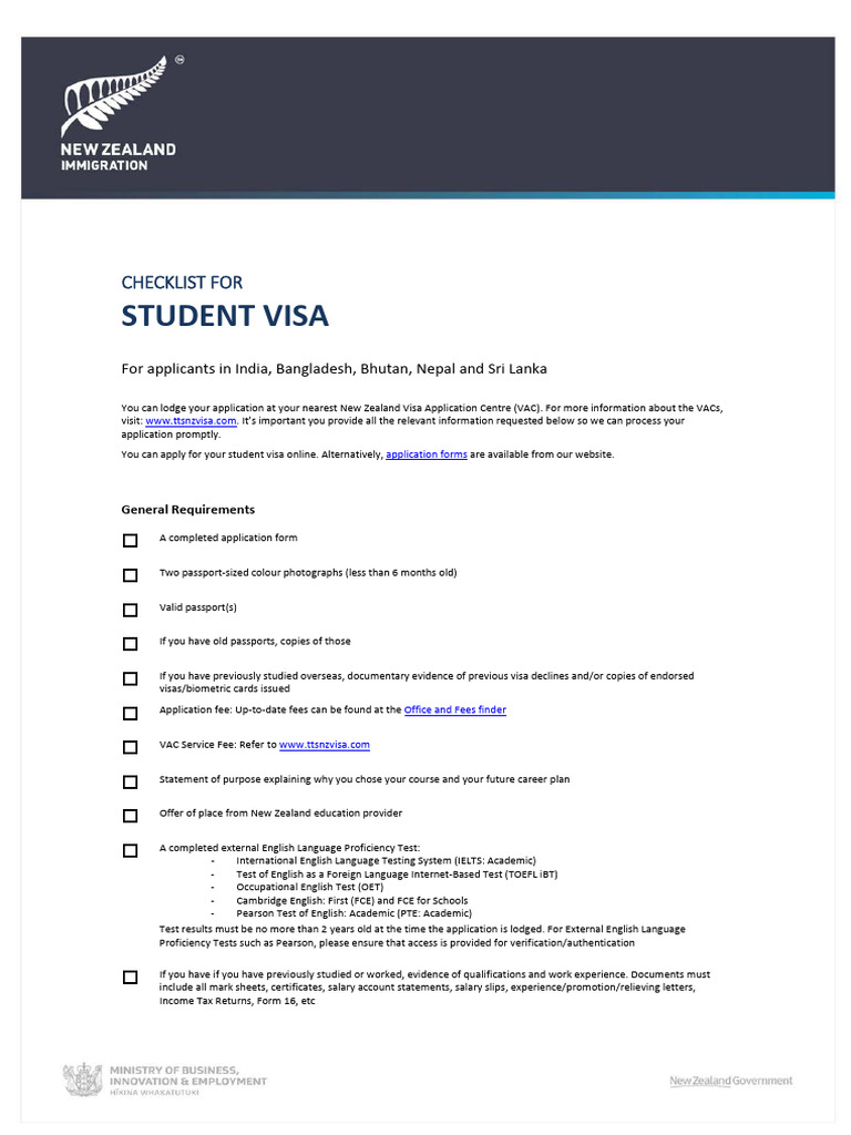 Inz India Checklist Student Visa Edit | PDF | Travel Visa