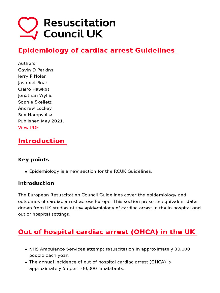 Epidemiology of Cardiac Arrest Guidelines | PDF | Cardiopulmonary ...