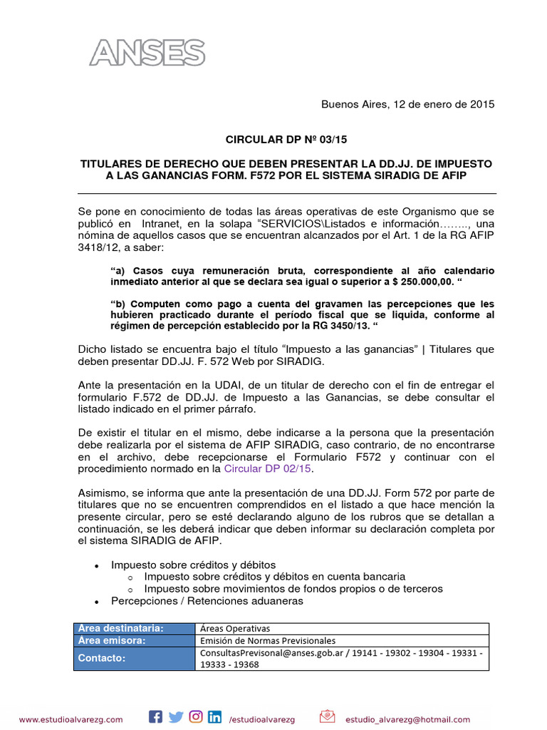 Circular DP #03/15 Titulares de Derecho Que Deben Presentar La DD - Jj ...