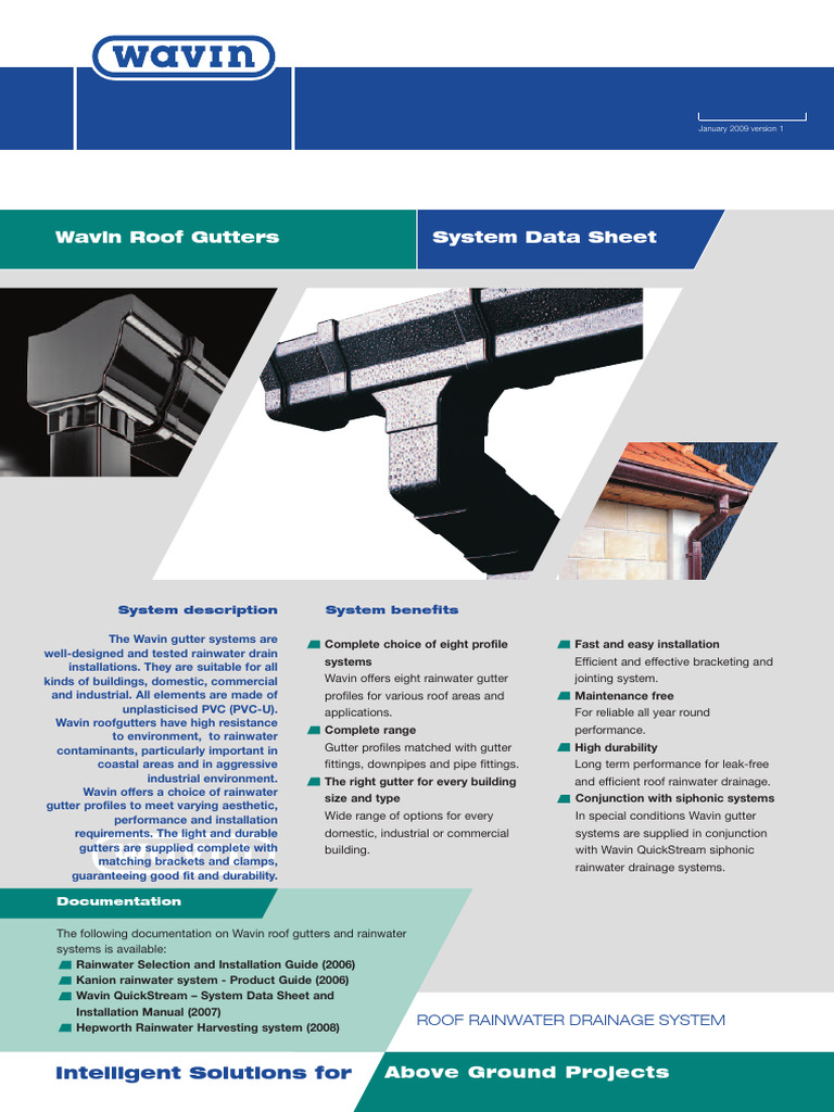 Wavin Roof Gutters Data Sheet (2009) | PDF | Roof | Building Engineering