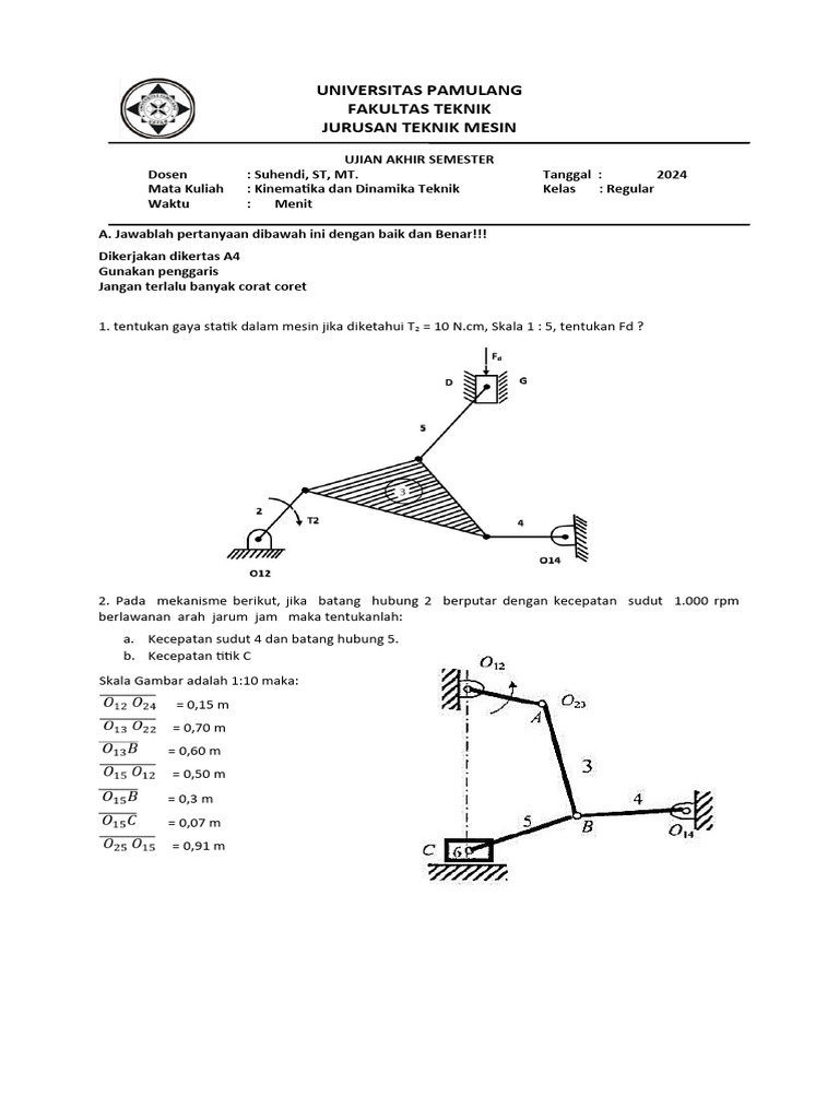 Soal UAS Kinematika dan Dinamika Mesin | PDF
