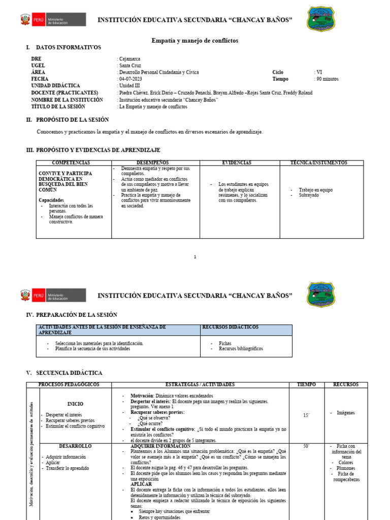 Sesion Aprendizaje - DPCC BRAYAN | PDF | Aprendizaje | Maestros