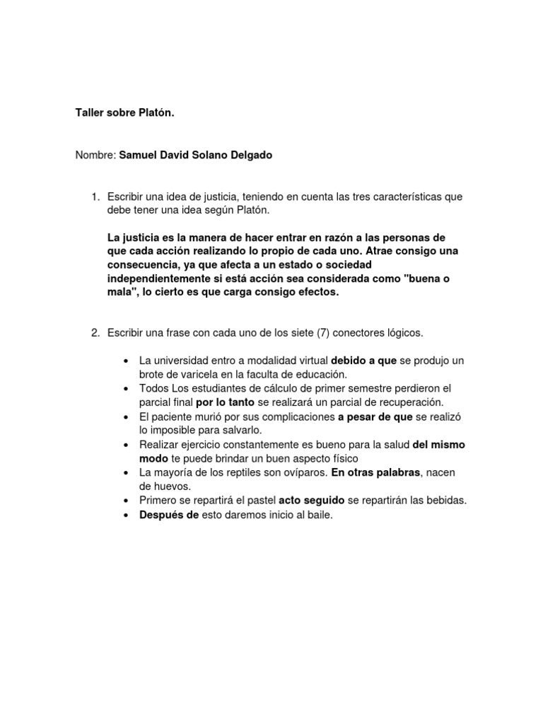 Taller Sobre Platón SAMUEL SOLANO | PDF