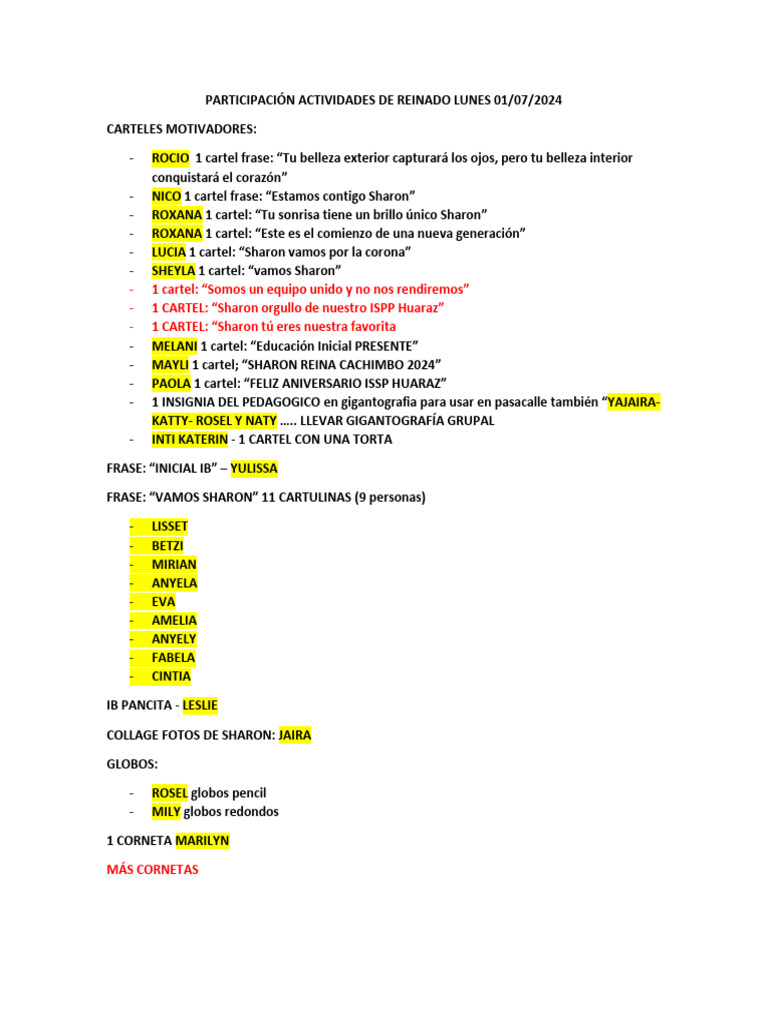 Actividades de Reinado 2024 en ISPP Huaraz | PDF | Amor