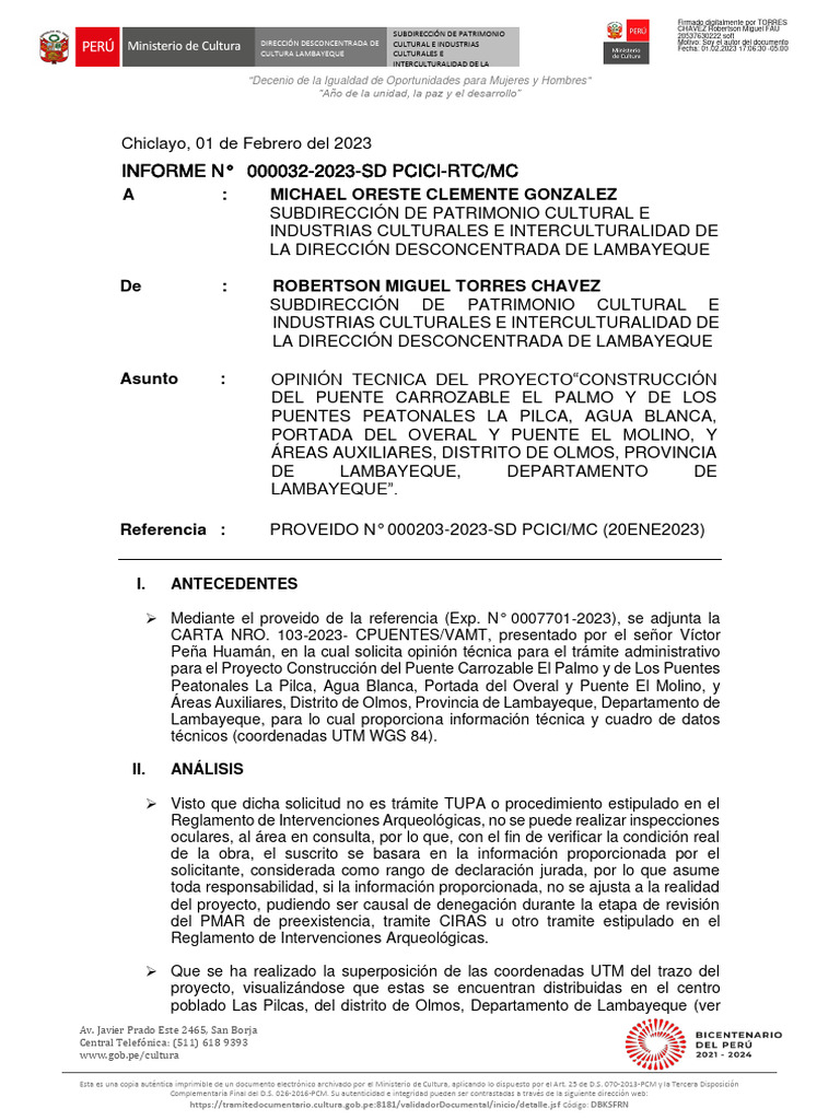 Informe N 000032-2023-SD Pcici-Rtc-Mc | PDF