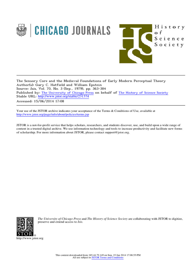 Hatfield - The Sensory Core and The Medieval Foundations of Early Modern Perceptual Theory | PDF ...
