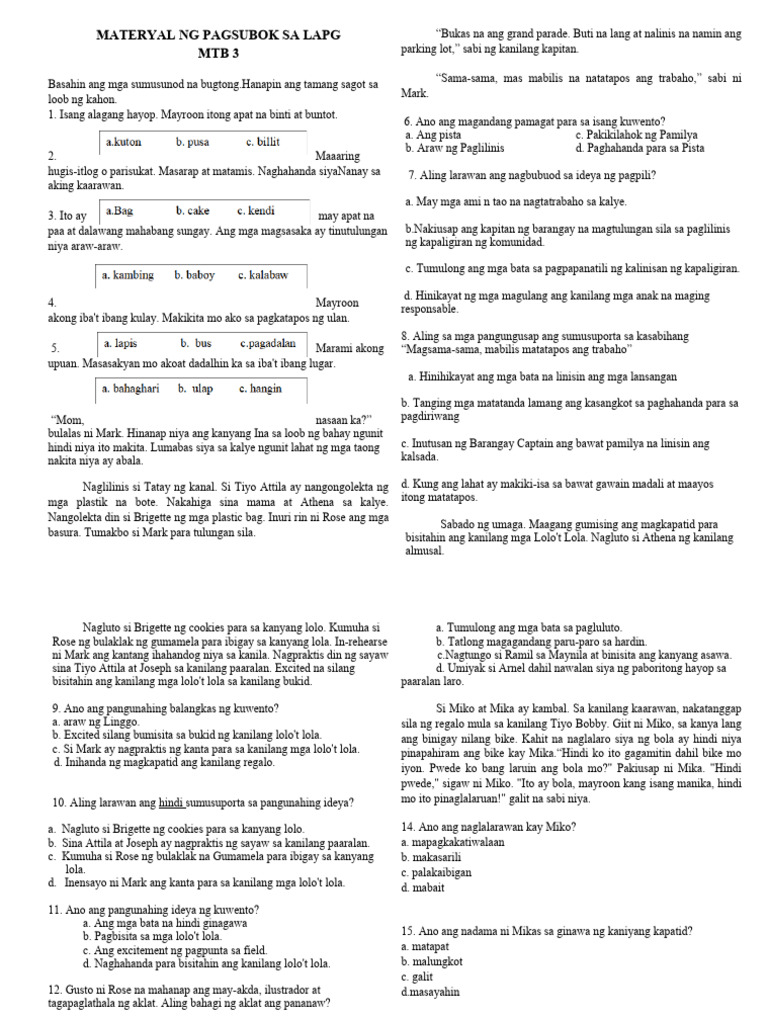 Materyal NG Pagsubok Sa Lapg | PDF