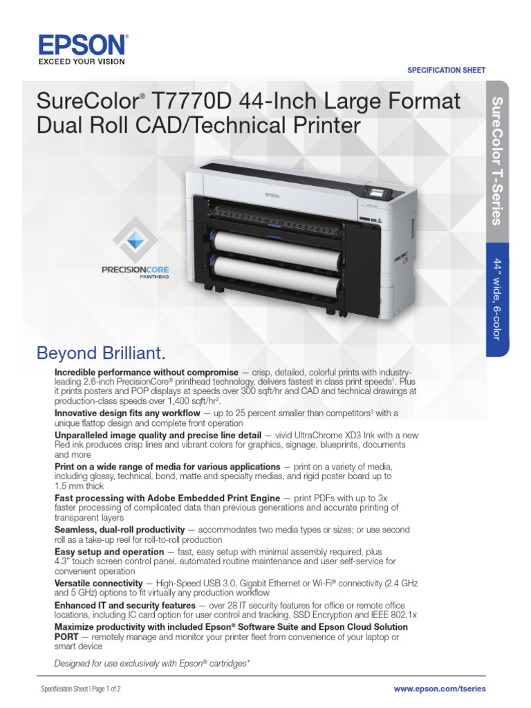 SureColor T7770D Printer Specification Sheet CPD-61048R1 | PDF ...