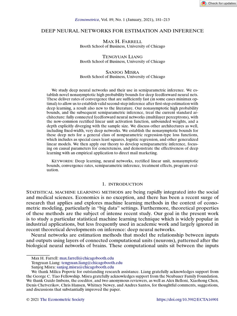 Econometrica - 2021 - Farrell - Deep Neural Networks For Estimation and Inference | PDF | Deep ...