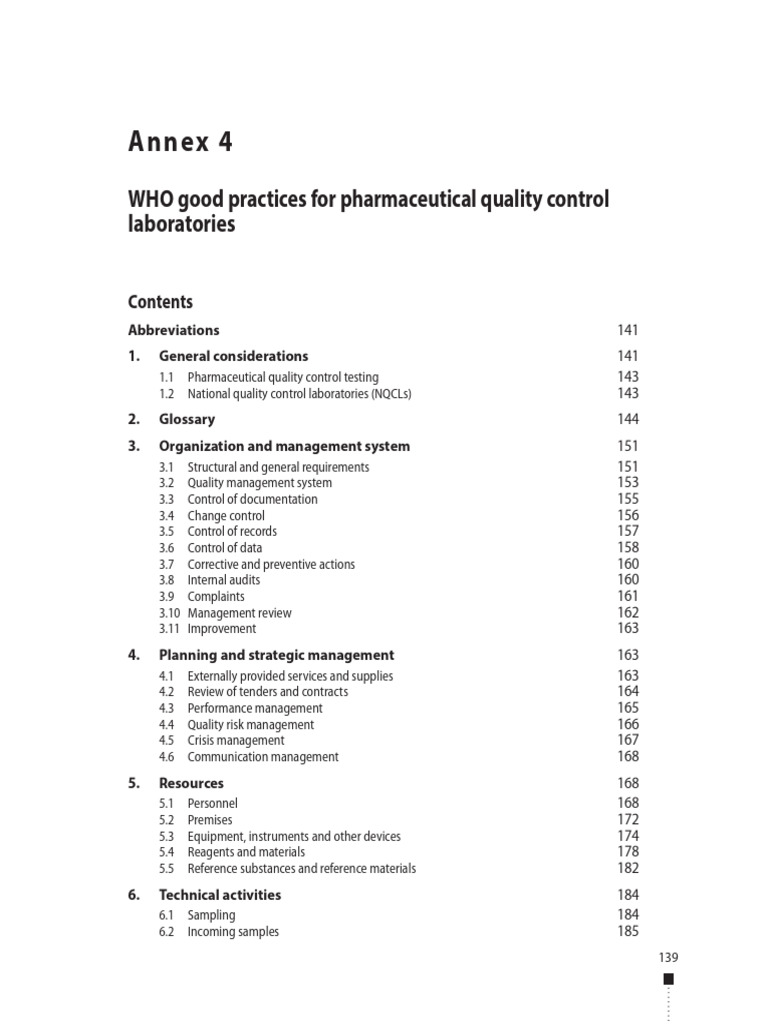 Annex 4: WHO Good Practices For Pharmaceutical Quality Control Laboratories | PDF | Accuracy And ...