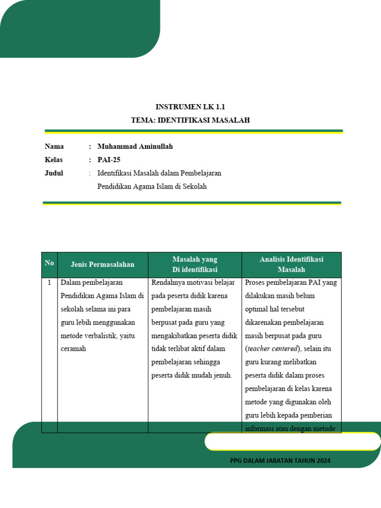 LK 1.1 Identifikasi Masalah - Pedagogi PBL | PDF