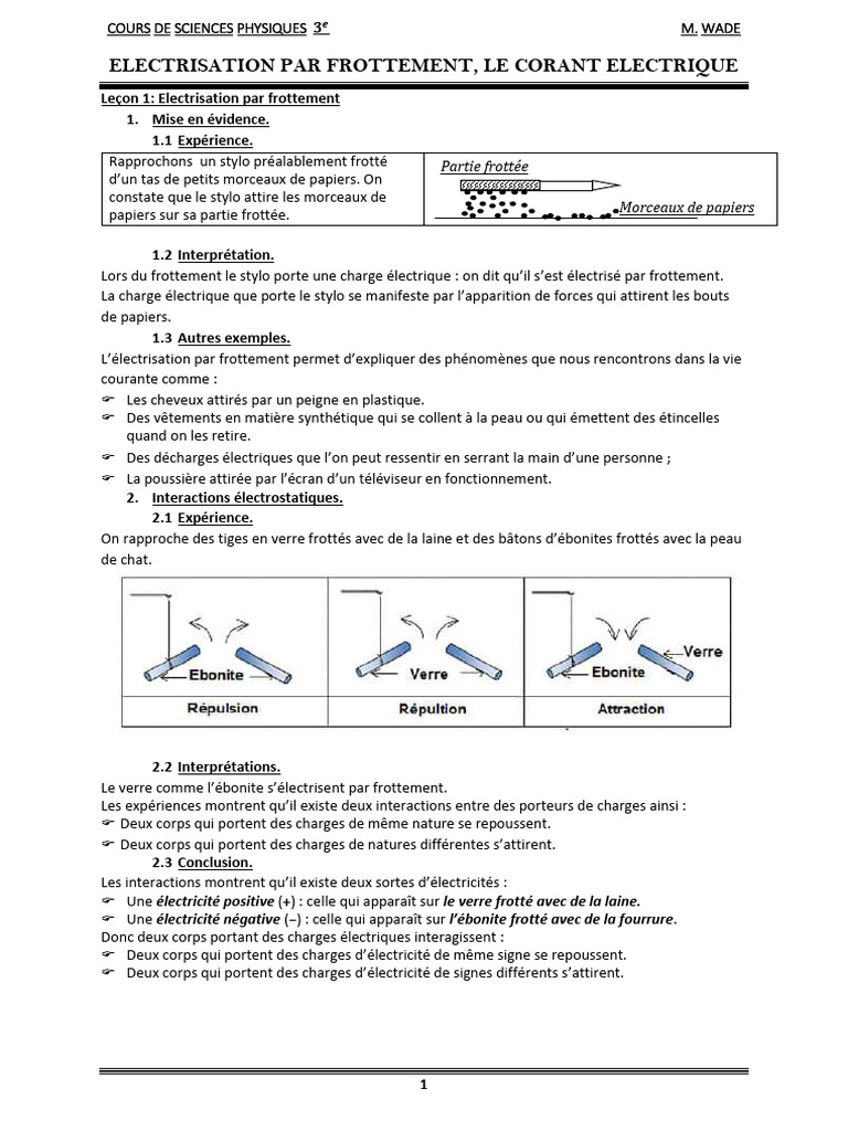 Électrisation par Frottement en Physique | PDF | Charge électrique ...