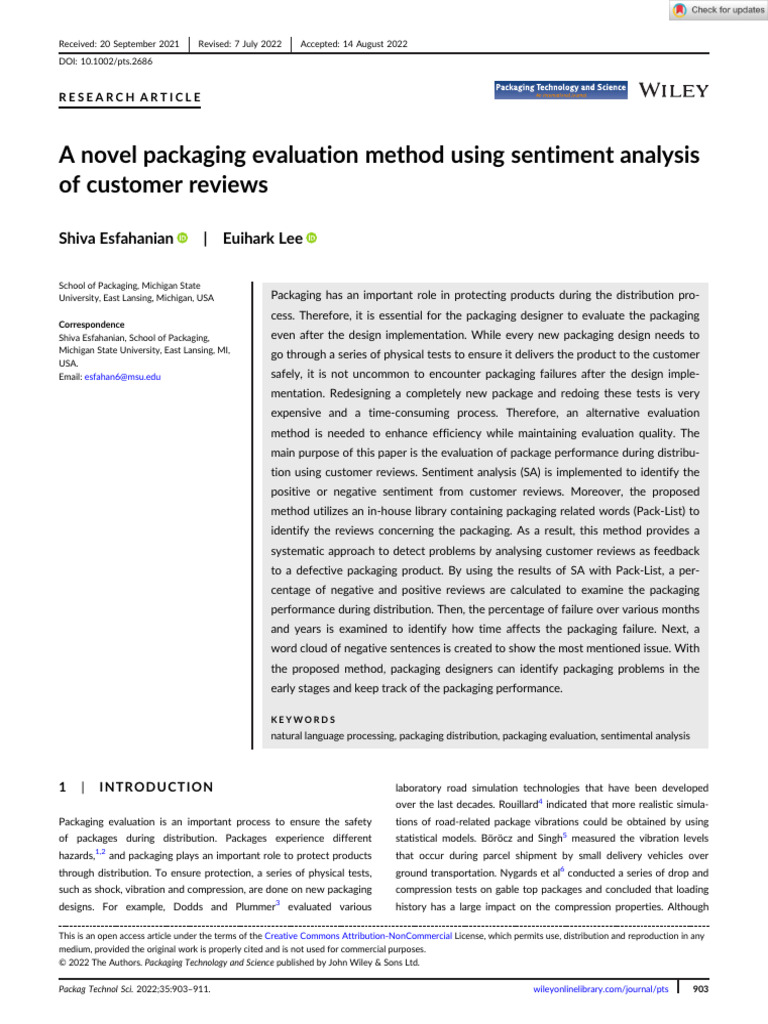 Packag Technol Sci - 2022 - Esfahanian - A novel packaging evaluation ... Packag Technol Sci - 2022 - Esfahanian - A novel packaging evaluation ...