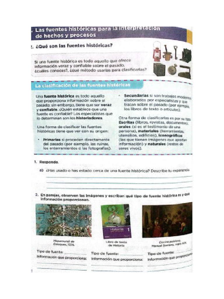 Fichas de Trabajo Fuentes de Historia Materia Historia 1 | PDF