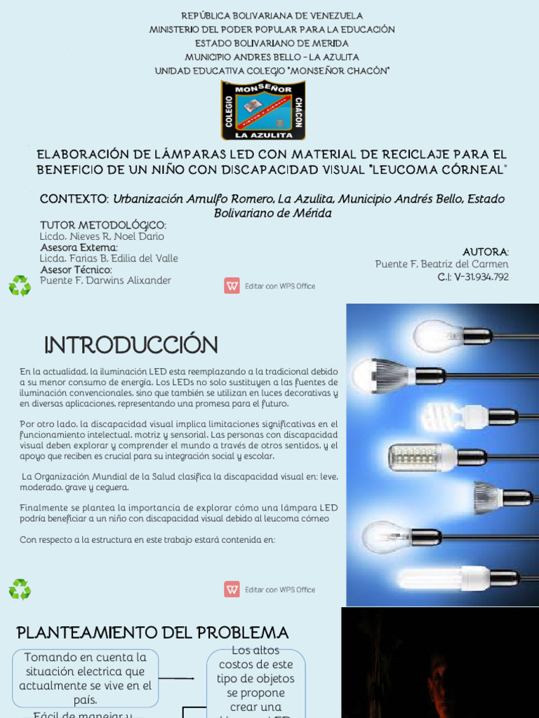 Presentacion en Diapositivas de Proyecto para Elaborar Lámparas Led ...
