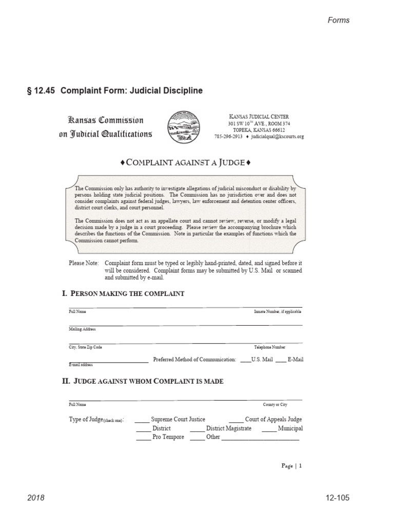 12.45 Complaint Form - Judicial Discipline | PDF | Complaint | Judge