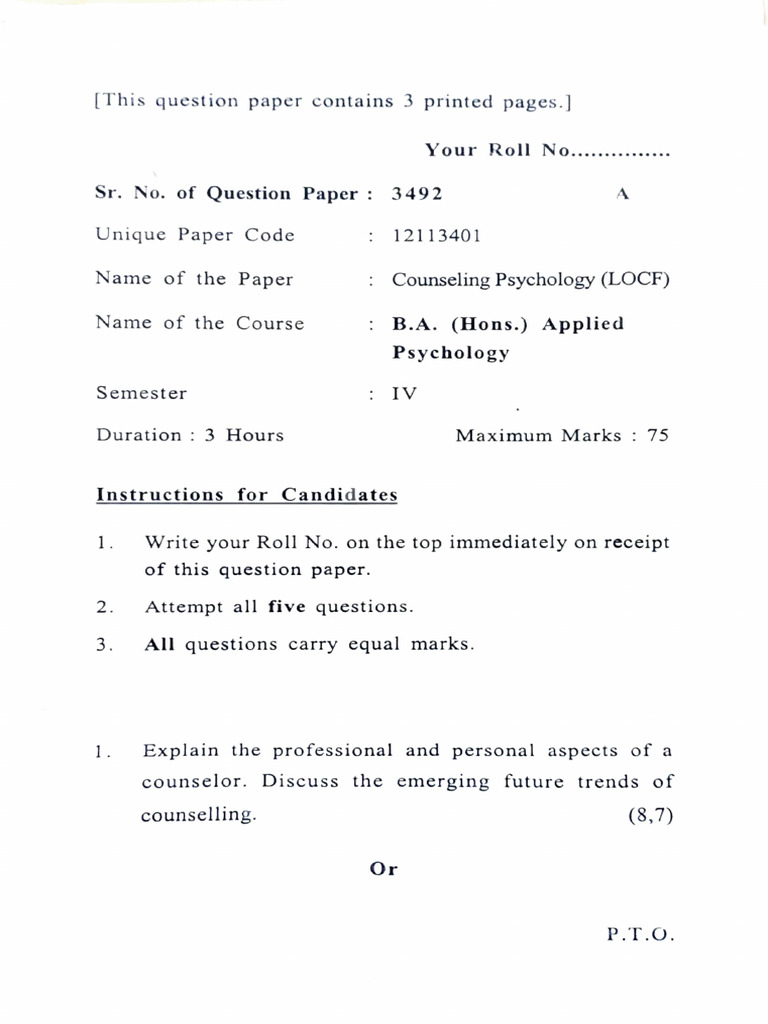 Counseling Psy Previous Years | PDF | Psychotherapy | Rational Emotive Behavior Therapy