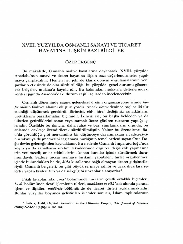XVIII. Y Zy Lda Osmanl Sanayi Ve Ticaret Hayat Na Li Kin Baz Bilgiler (#973788) - 1889366 | PDF