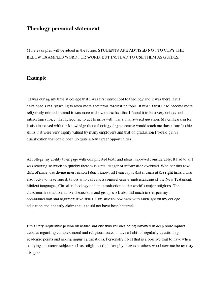 Theology Personal Statement Example | PDF | Theology | Knowledge