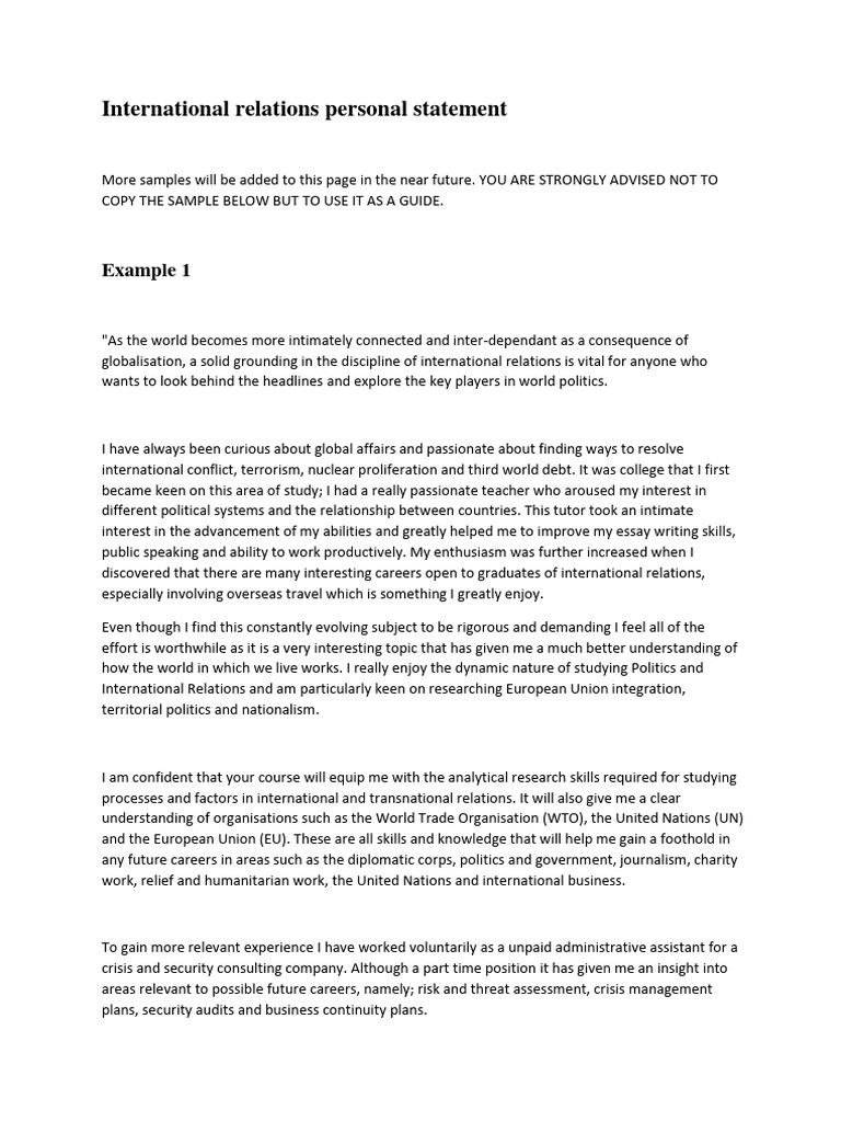 International Relations Personal Statement | PDF | United Nations ...