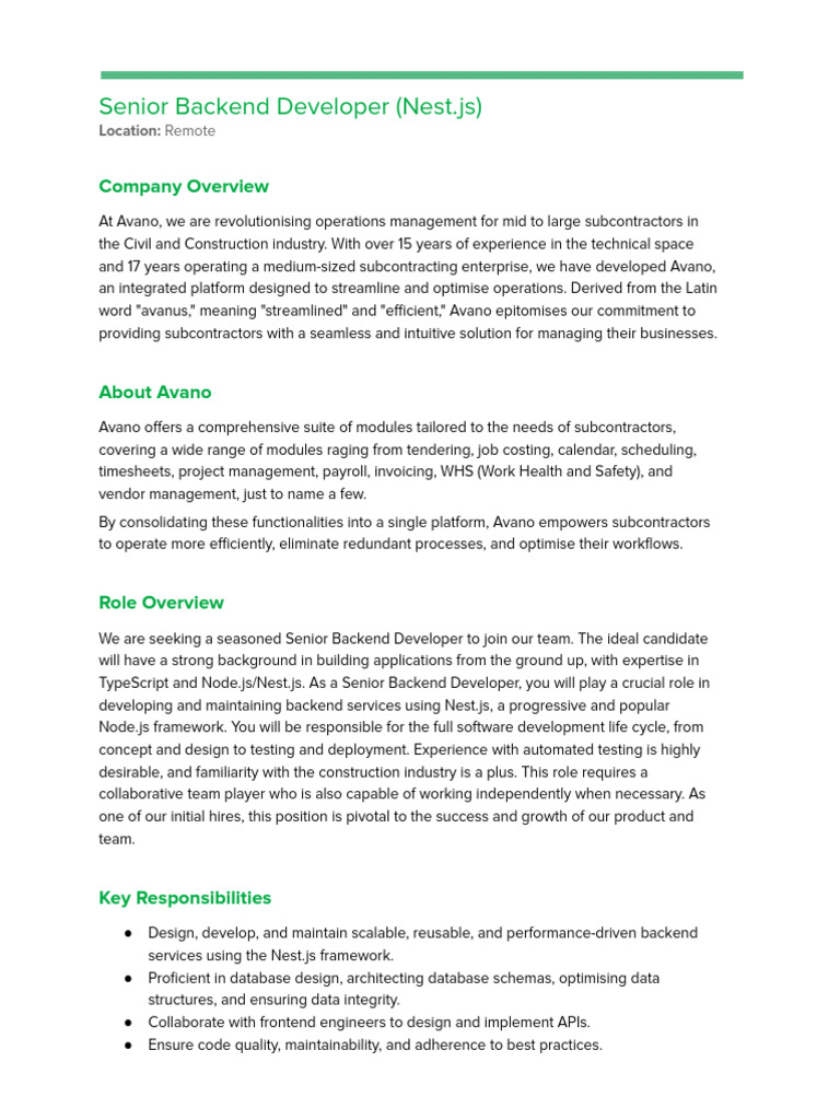 Senior Backend Developer JD | PDF | Databases | Product Lifecycle