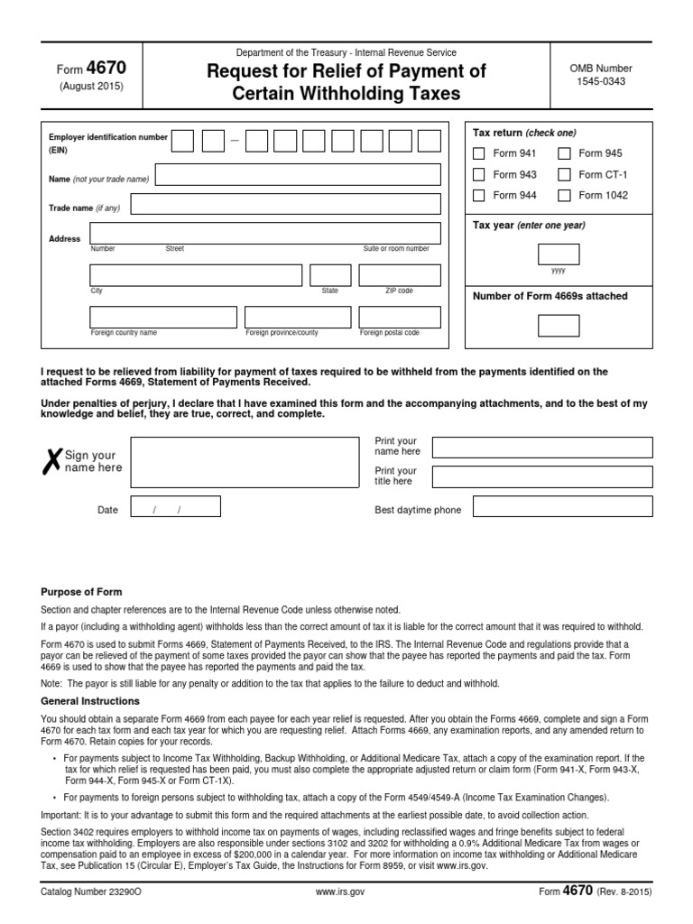4670 Request For Relief of Payment of Certain Withholding Taxes | PDF | Limited Liability ...