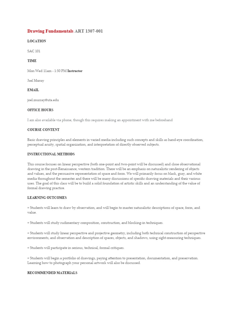 Drawing Fundamentals ART 1307 | PDF | Pencil | Title Ix