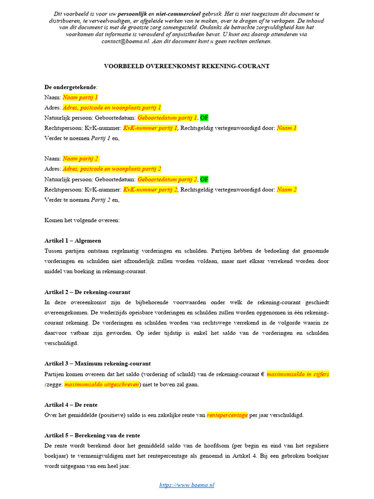 Voorbeeld Overeenkomst Rekening Courant | PDF