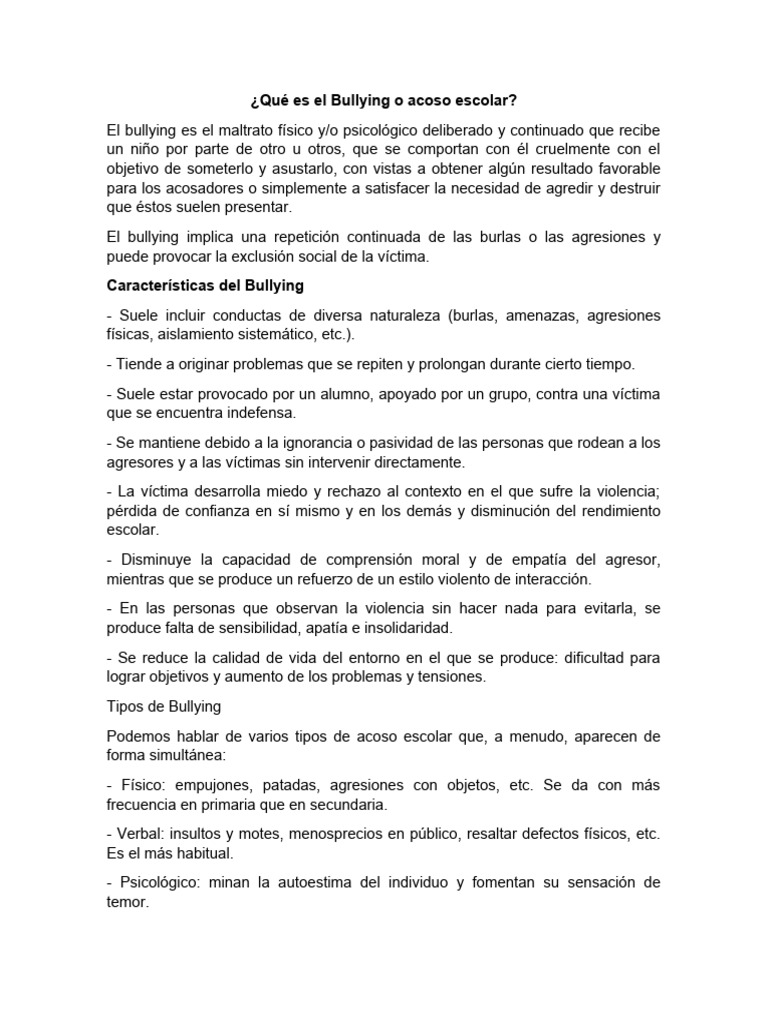 Entendiendo el Bullying Escolar y Ciberbullying | PDF | Acoso ...