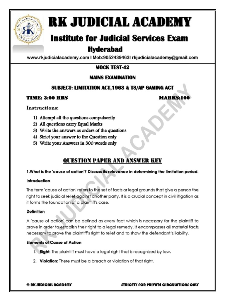 Mock Test 42 Question Paper Answer Key | PDF | Lawsuit | Cause Of Action