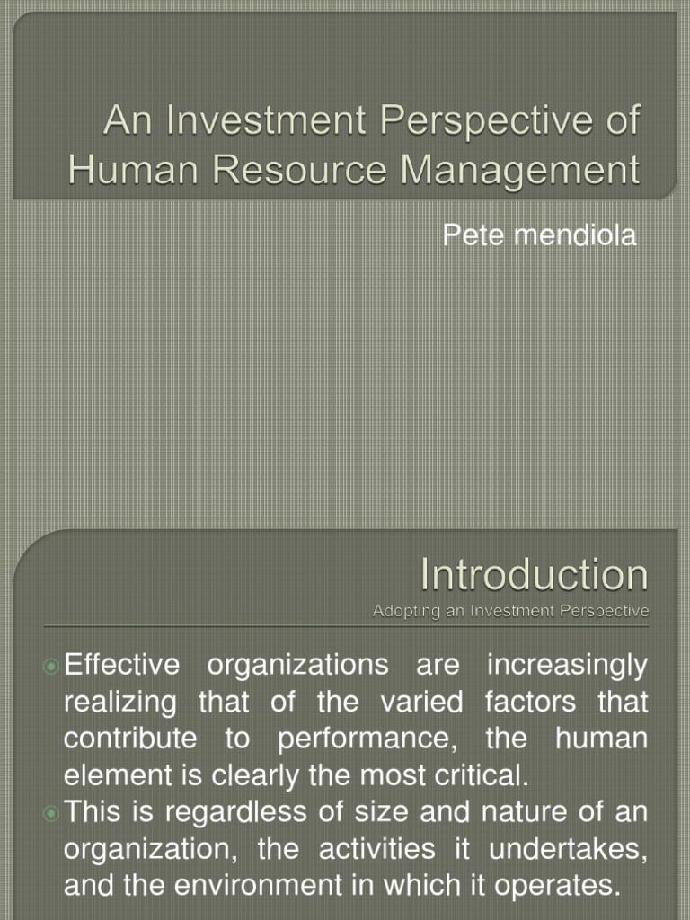1 An Investment Perspective of Human Resource Management | PDF | Human ...