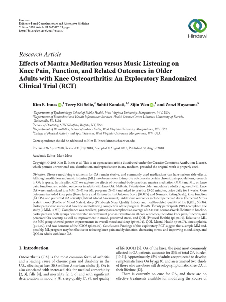Innes 2018 Evid Based Complement Alternat Med | PDF | Randomized Controlled Trial | Osteoarthritis
