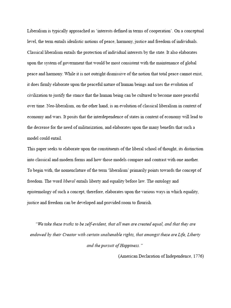 Liberalism Vs Neoliberalism | PDF | Liberalism | Human Rights
