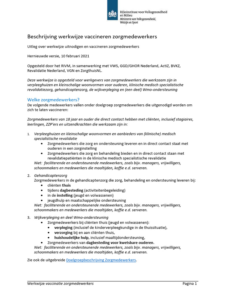 Werkwijze Vaccinatie Zorgmedewerkers | PDF
