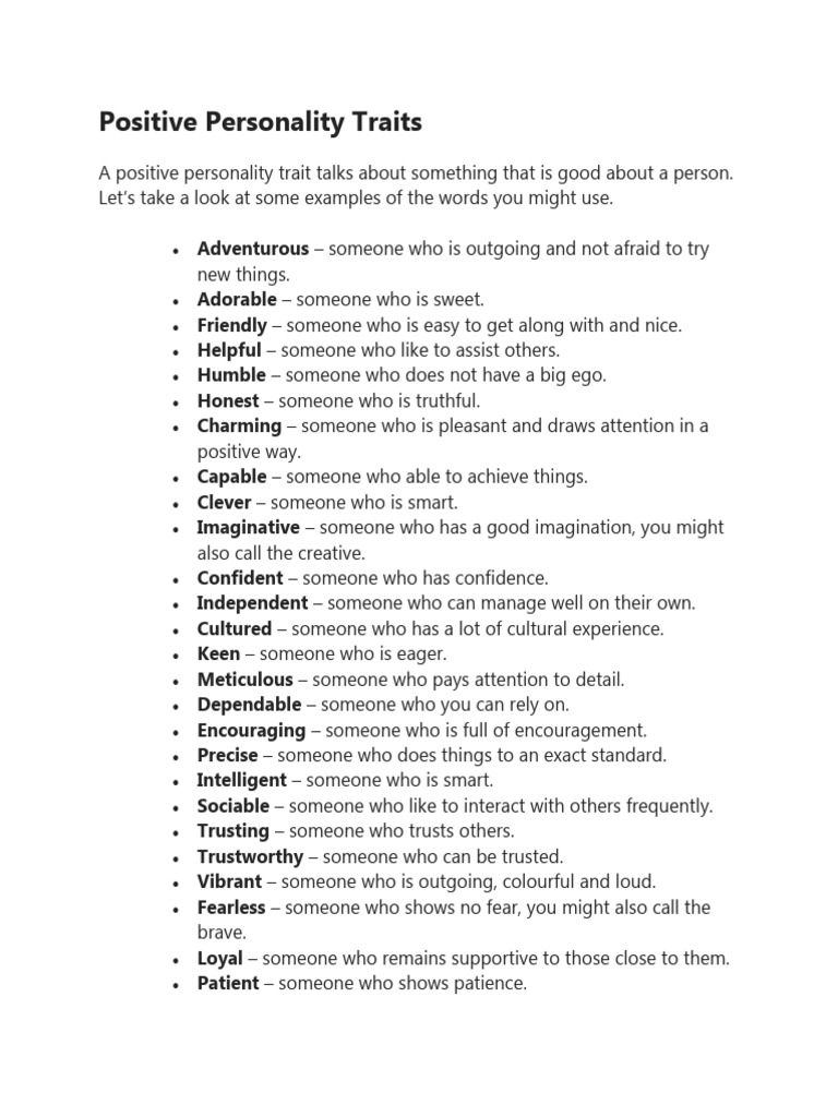 Positive and Negative Personality Traits | PDF | Social Psychology ...