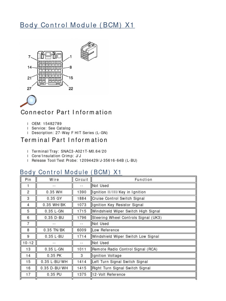 Body Control Module Pinouts | PDF | Electrical Connector | Switch