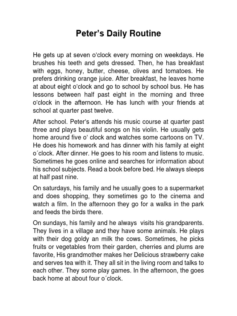 Peter's Daily Routine | PDF | Cooking, Food & Wine | Art