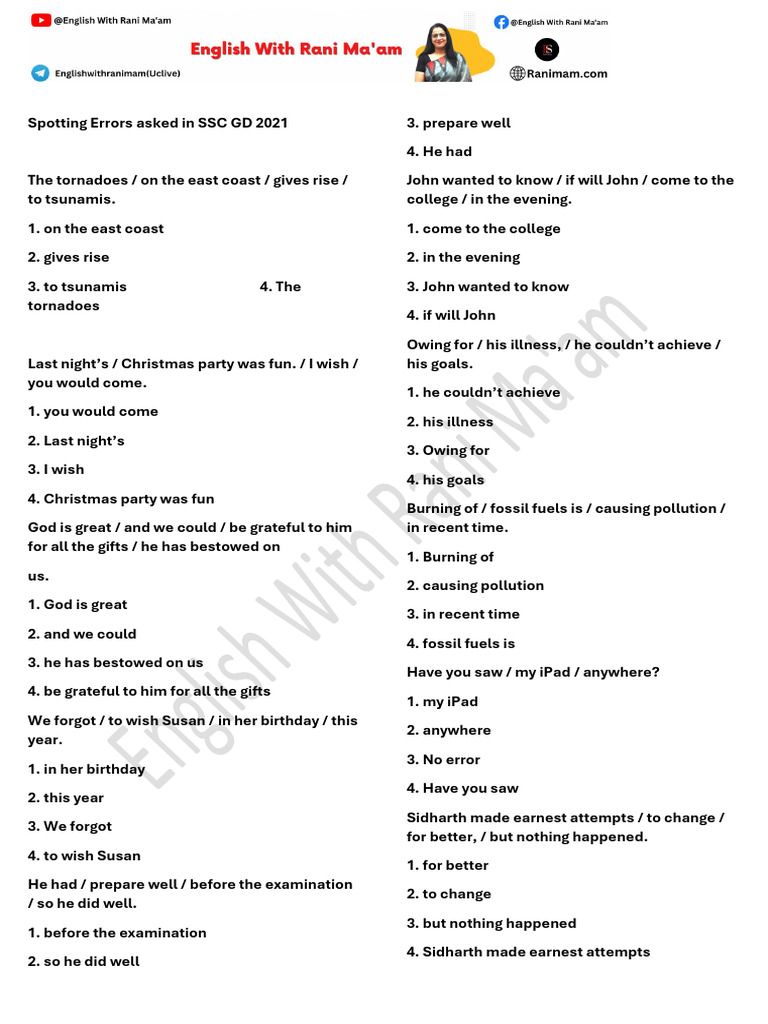 SSC GD 2021 Error Spotting Guide | PDF