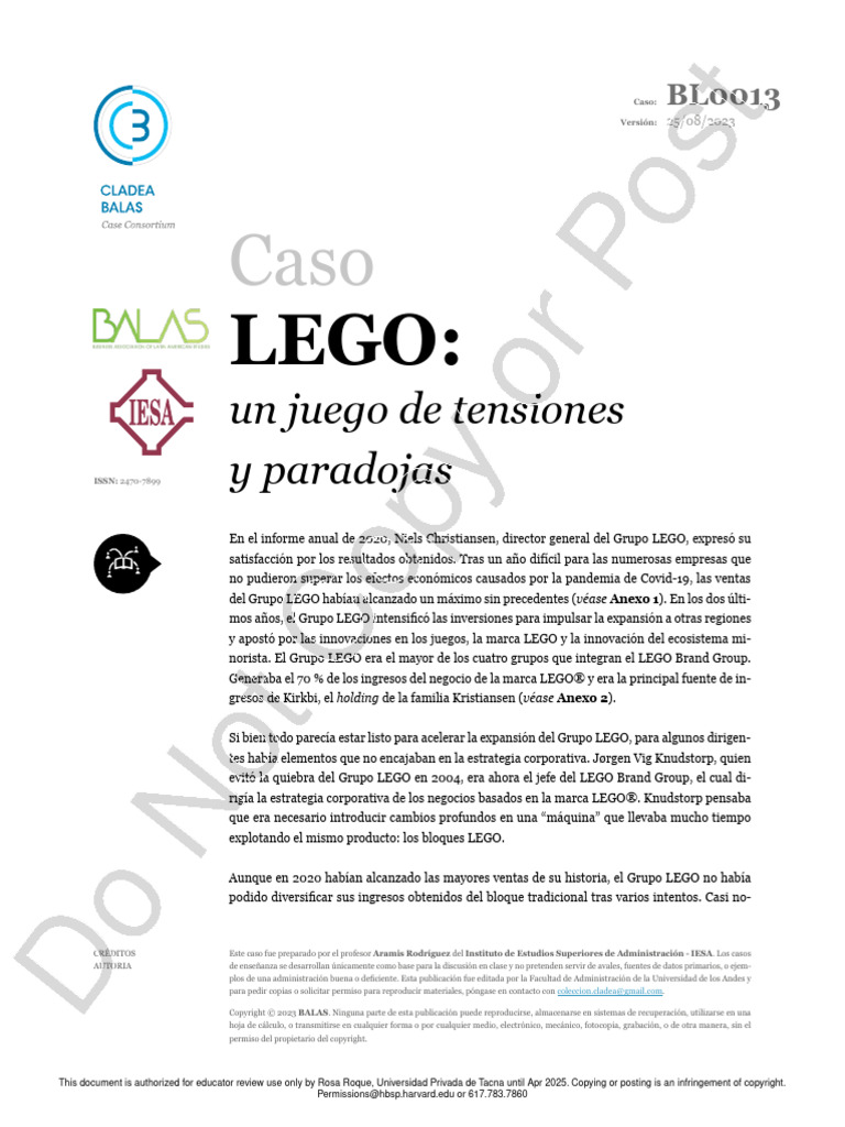 Caso Lego 14 Pã - Ginas | PDF | Cadena de suministro | Economias