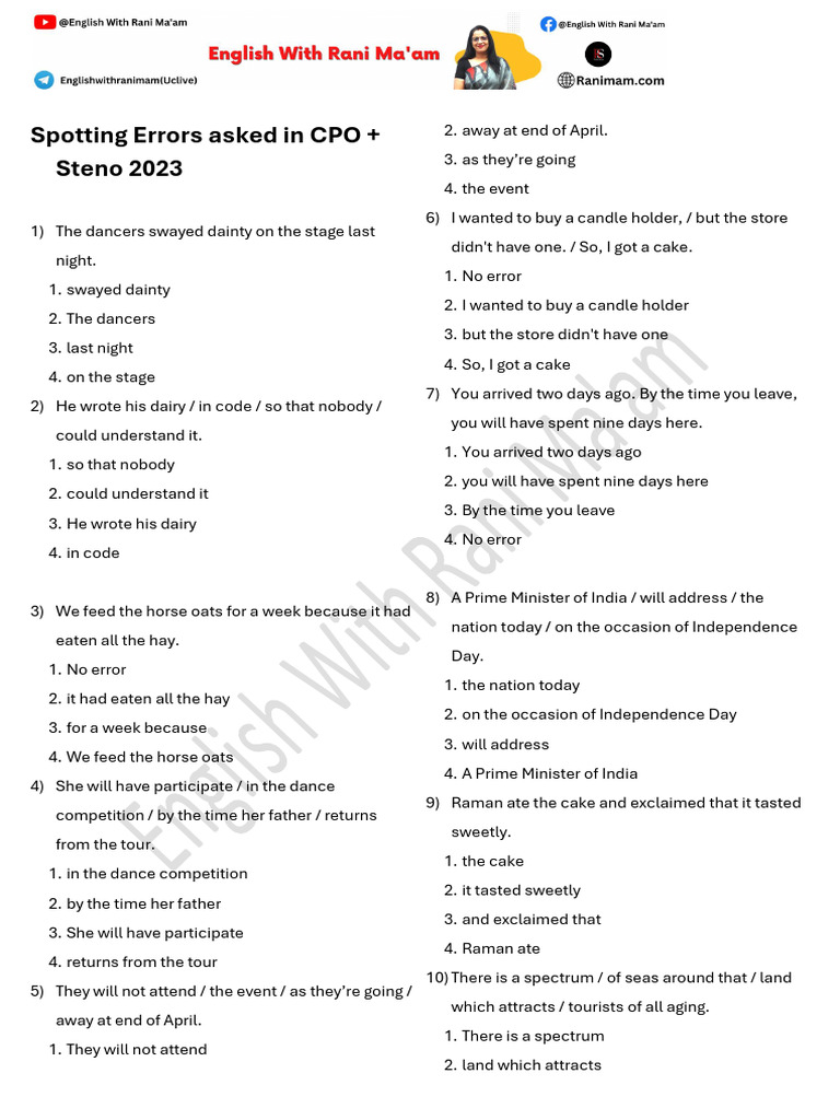 Spotting Errors Asked in STENO + CPO 2023 | PDF | Art