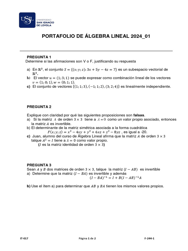 Portafolio de Álgebra Lineal | PDF | Métodos y materiales de enseñanza