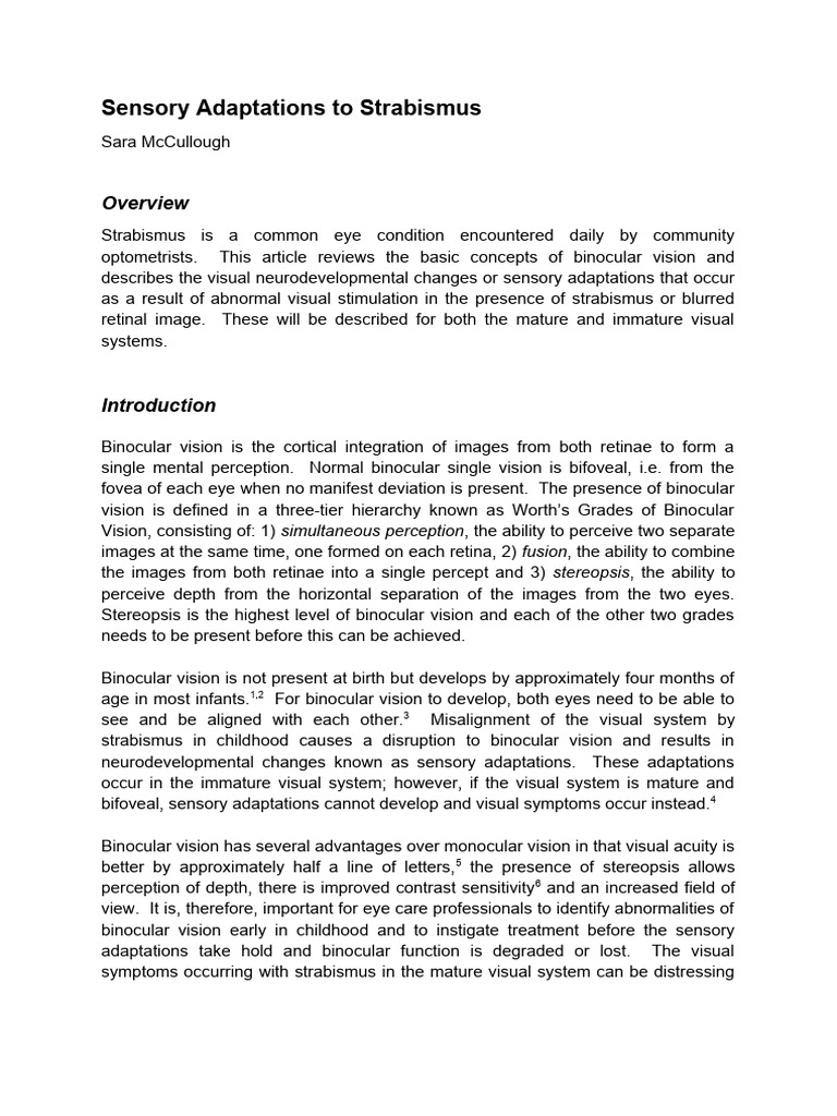 Sensory Adaptations To Strabismus Supplementary Material | PDF ...