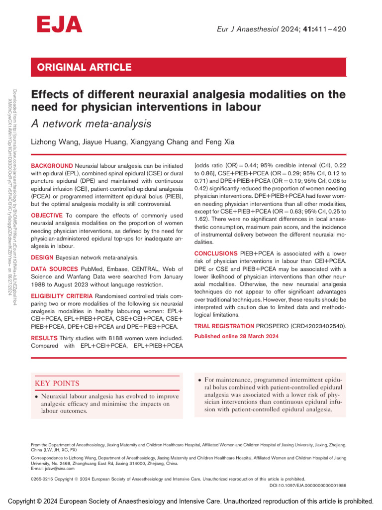 Effects of Different Neuraxial Analgesia.3 | PDF | Pain Management ...