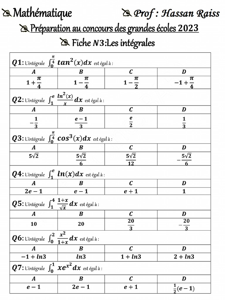 Intégrales Série Numéro 1 | PDF