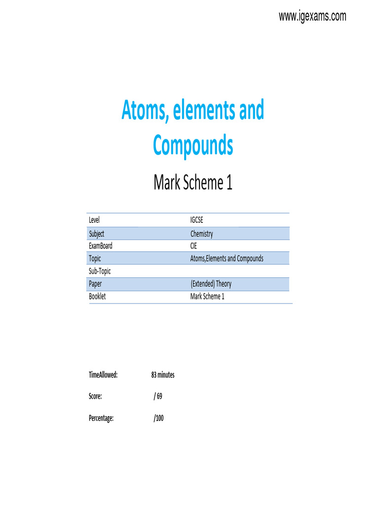 4.1 Atoms Elements and Compounds MS IGCSE CIE Chemistry Extended Theory ...